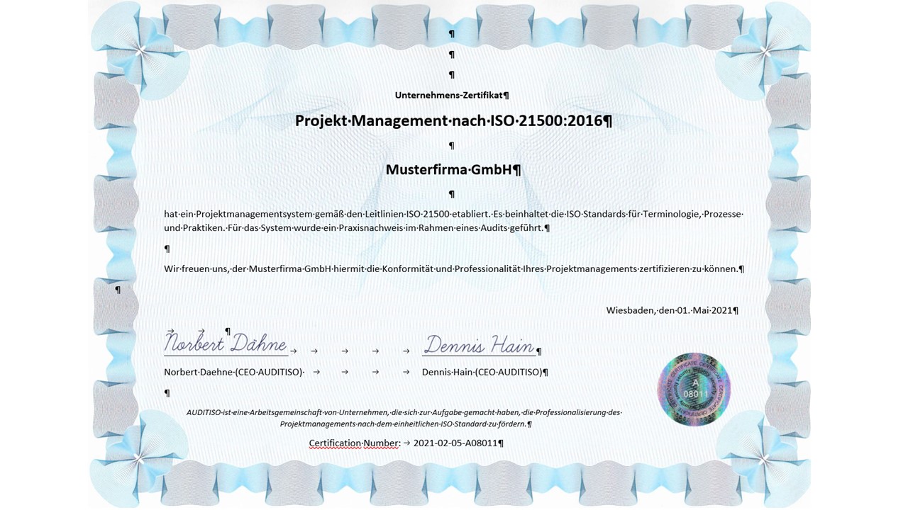 PM ISO Zertifikat für Unternehmen - Projektmanagement nach ISO21500